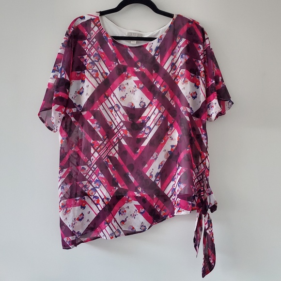 Dana Buchman | Tops | Dana Buchman Pink Abstract Double Layer Side Tie ...